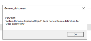 Co oznacza komunikat CSSCRIPT: ‘System.Dynamic.ExpandoObject does not contain a definition for ...