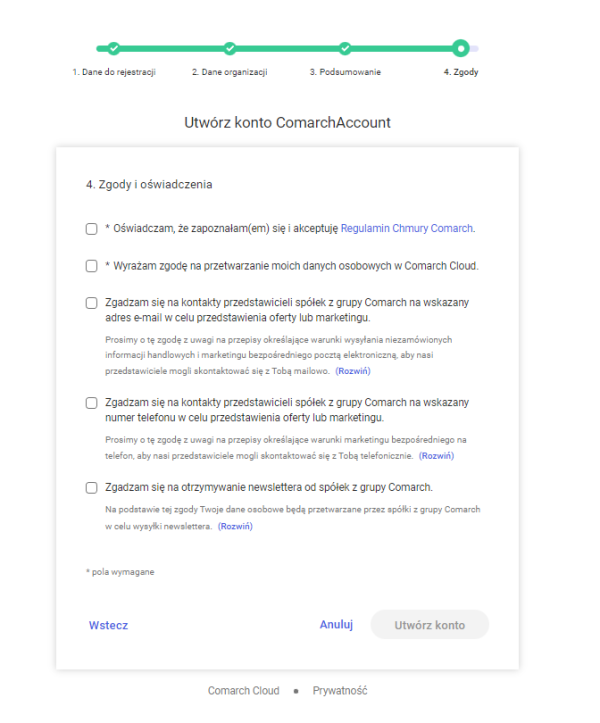 Rejestracja w Comarch Cloud Portal – Centrum pomocy Comarch Cloud