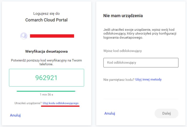 Uwierzytelnienie dwuskładnikowe (2FA) w Comarch Cloud – Centrum pomocy Comarch Cloud