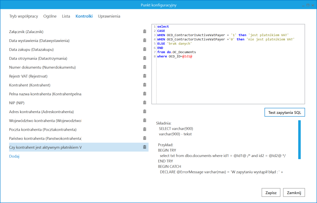 Przykłady zapytań SQL w zakładce Kontrolki – Baza Wiedzy programu ...