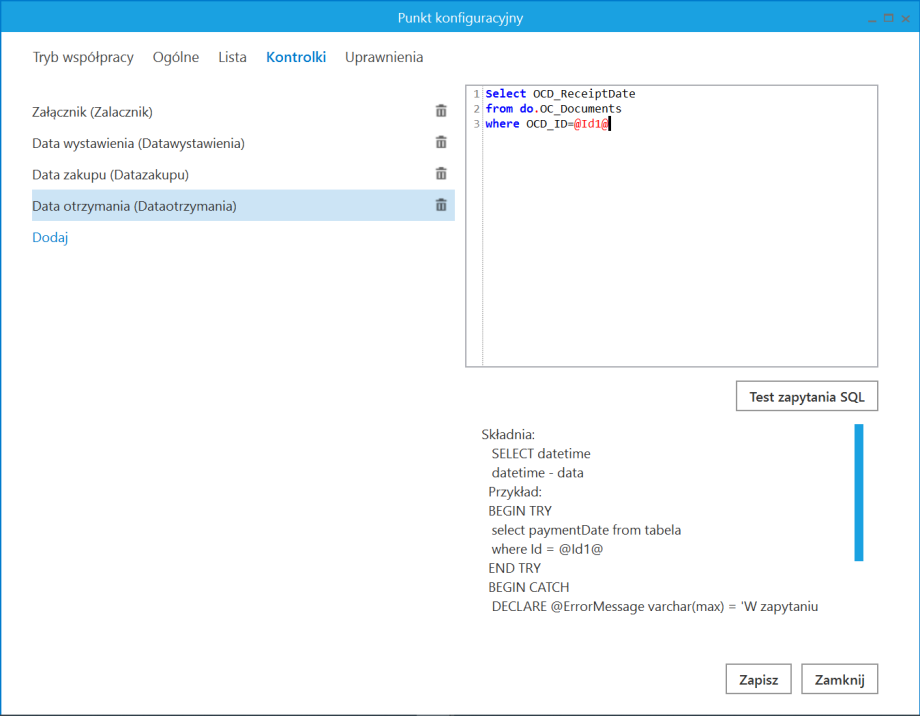 Przykłady zapytań SQL w zakładce Kontrolki lub w zakładce Atrybuty ...