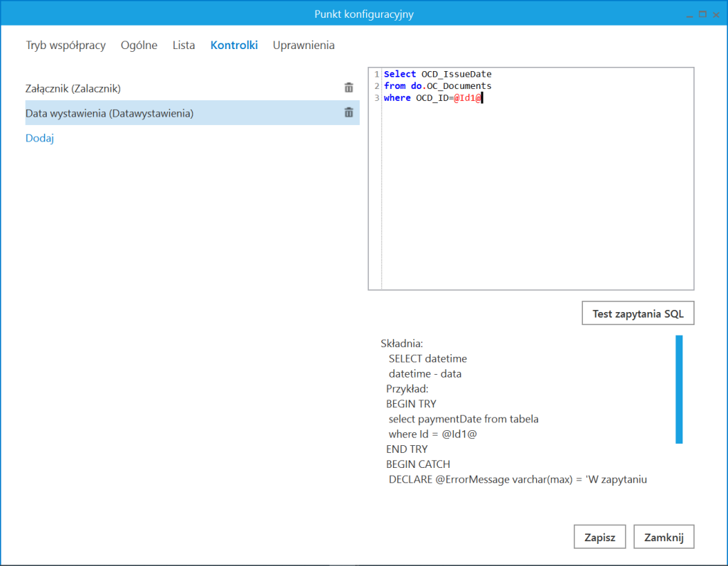 Przykłady zapytań SQL w zakładce Kontrolki lub w zakładce Atrybuty – Baza Wiedzy programu ...