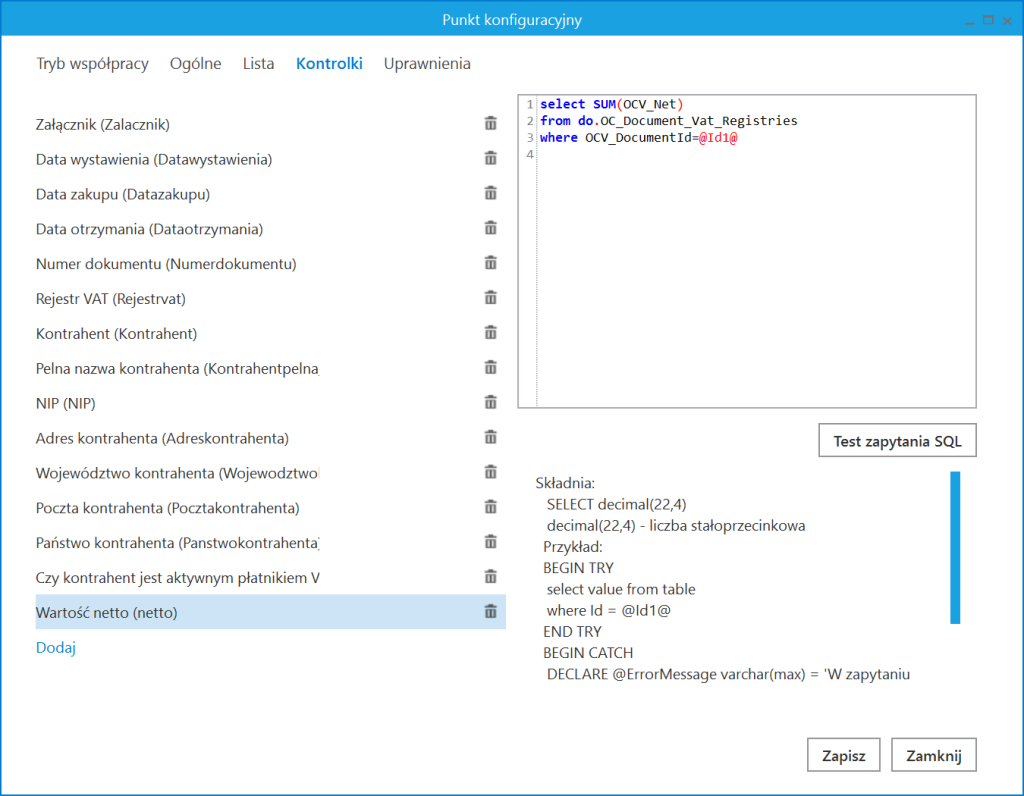 Przykłady zapytań SQL w zakładce Kontrolki – Baza Wiedzy programu ...