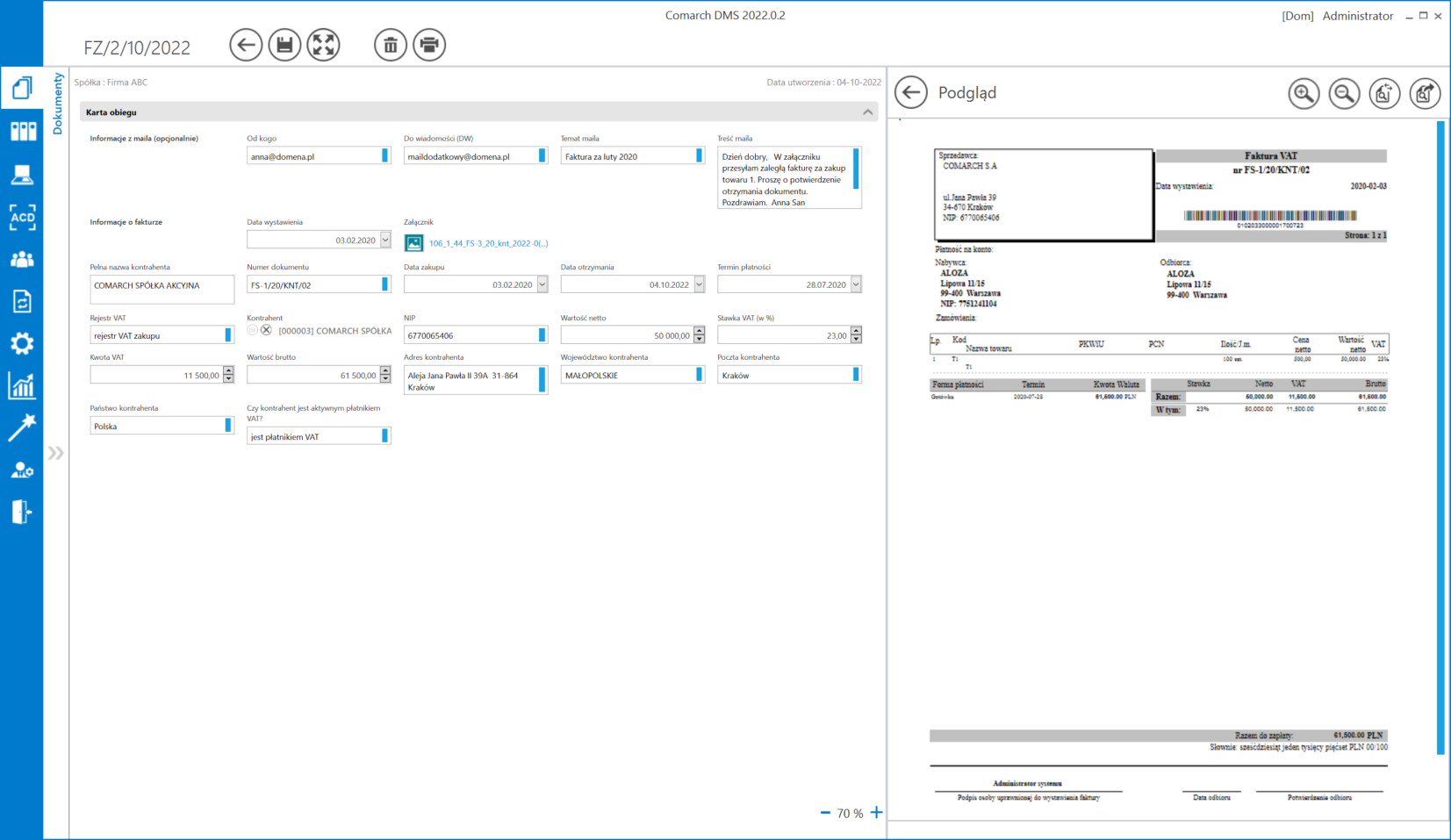 Mapowanie danych z wykorzystaniem punktów „Współpraca z Comarch OCR” i „Współpraca ze skrzynką ...