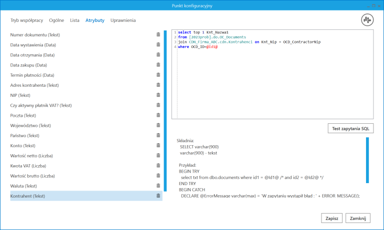 Przykłady zapytań SQL w zakładce Kontrolki lub w zakładce Atrybuty – Baza Wiedzy programu ...