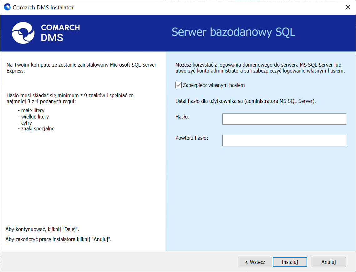 Instalacja Microsoft SQL Server Express za pomocą instalatora Comarch ...