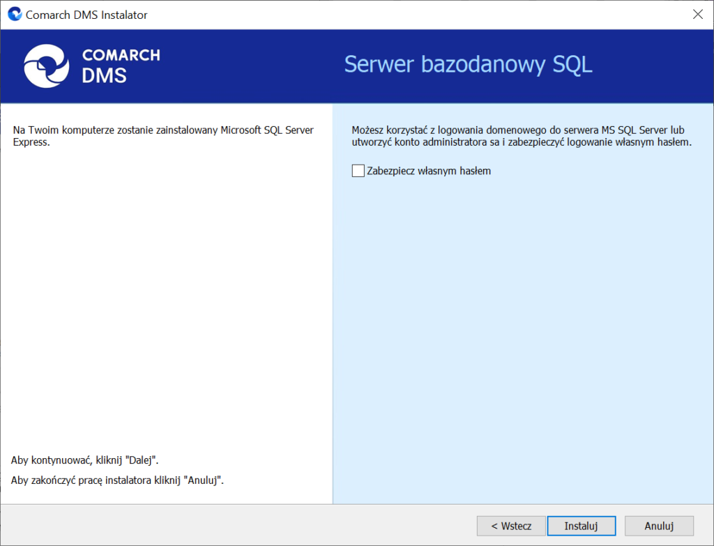 Instalacja Microsoft SQL Server Express za pomocą instalatora Comarch DMS – Baza Wiedzy programu ...