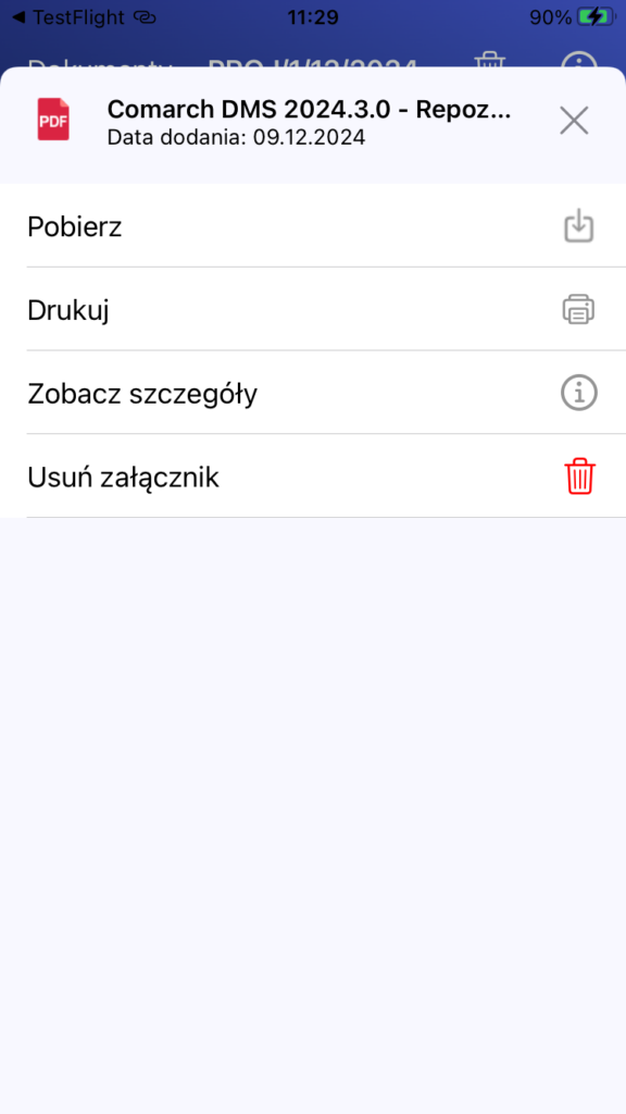 Dodanie opcji wydruku załączników w aplikacji mobilnej Comarch DMS na ...