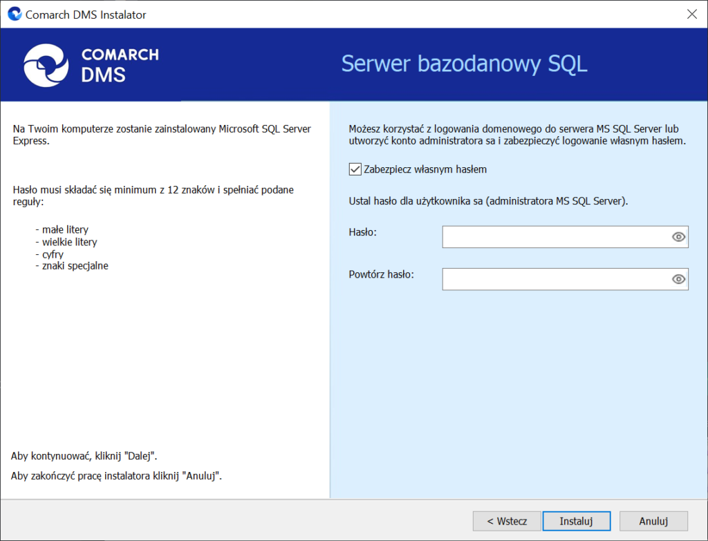 Instalacja Microsoft SQL Server Express za pomocą instalatora Comarch DMS – Baza Wiedzy programu ...