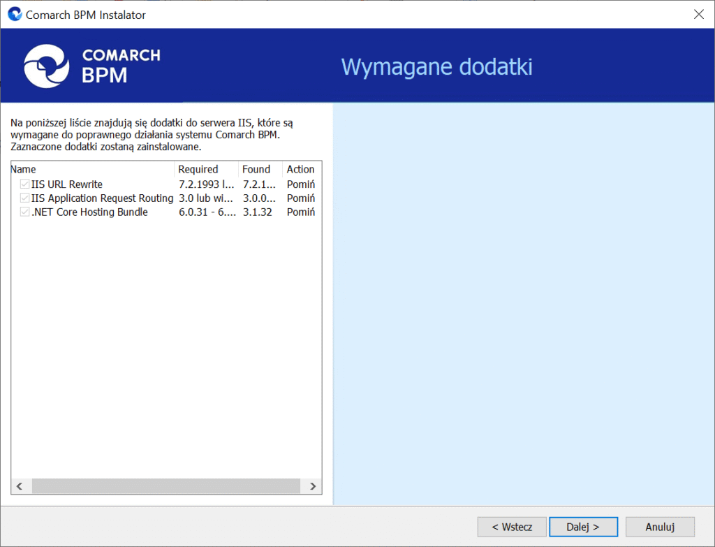 Instalacja aplikacji serwerowej i WEB Comarch BPM za pomocą instalatora (bez modułu Comarch BPM ...