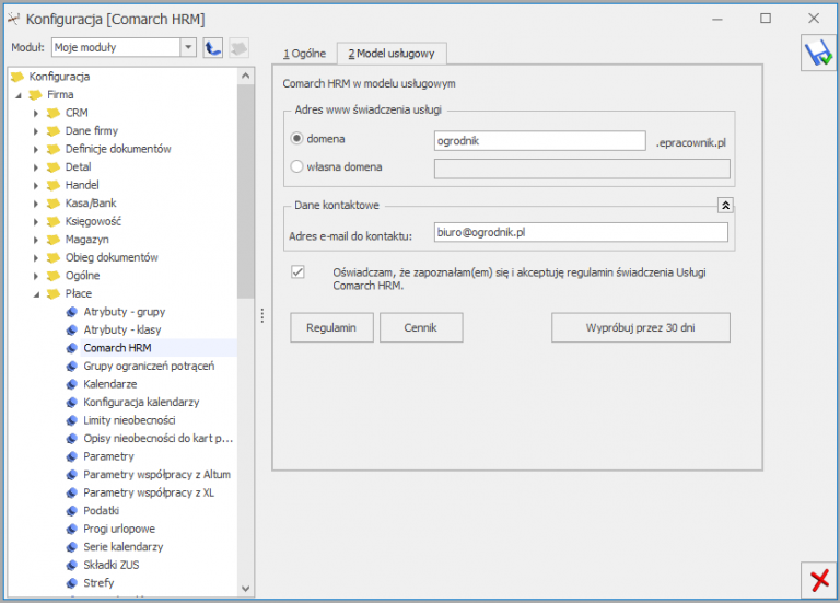 Zamawianie usługi Comarch HRM – Baza wiedzy Comarch HRM