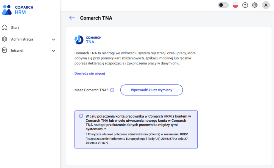 Uruchomienie integracji z Comarch TNA – Baza wiedzy Comarch HRM