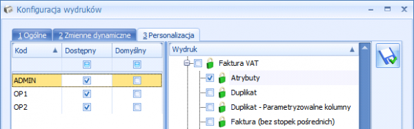 Po prawej stronie na drzewie wydruków zaznaczamy wydruki, którym chcemy ...
