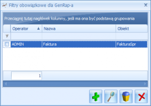 Z poziomu okna listy Filtrów obowiązkowych dla GenRap-a możliwe jest wykonanie następujących ...