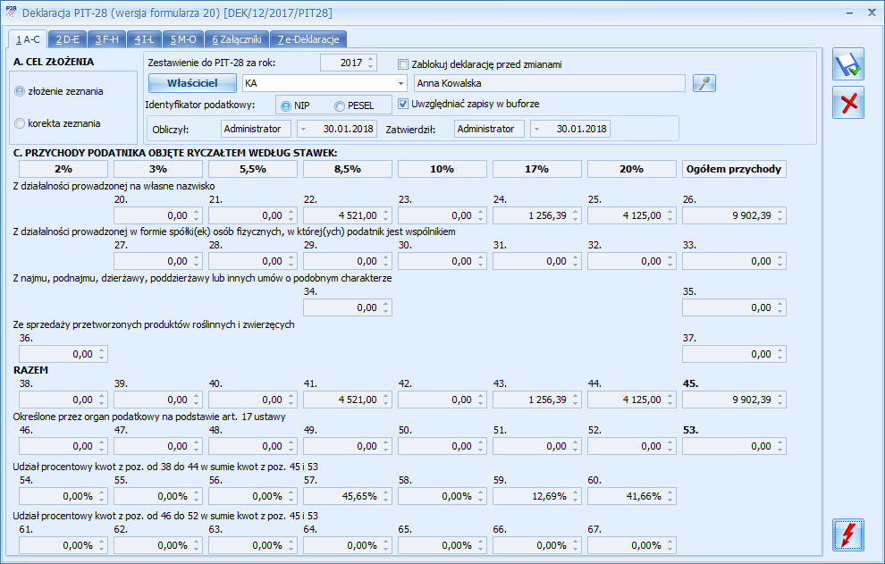 Deklaracja roczna PIT-28 – Baza Wiedzy programu Comarch ERP Optima