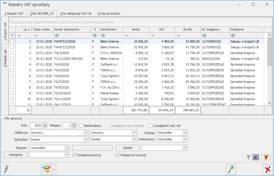 Rejestry VAT – Do VAT/JPK_V7 – Baza Wiedzy programu Comarch ERP Optima