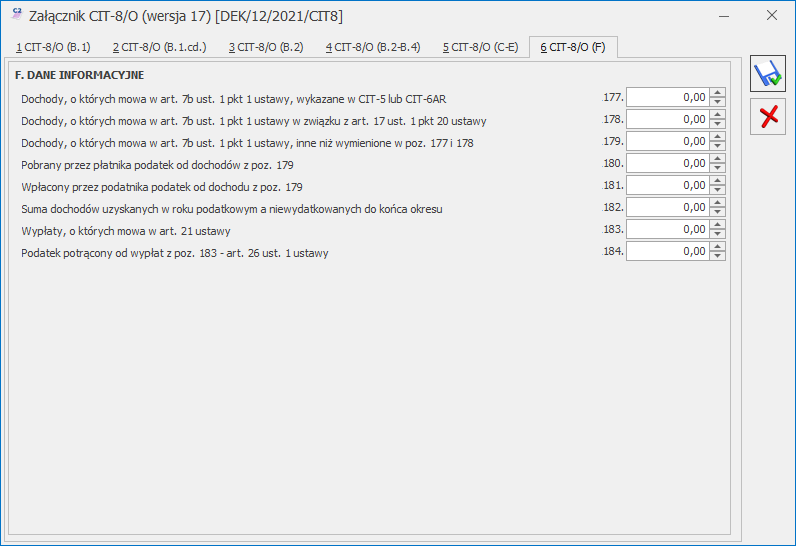 Załącznik CIT-8/O – zakładka 6