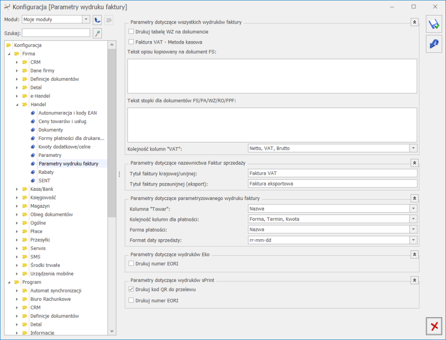 Parametry wydruku faktury – Baza Wiedzy programu Comarch ERP Optima
