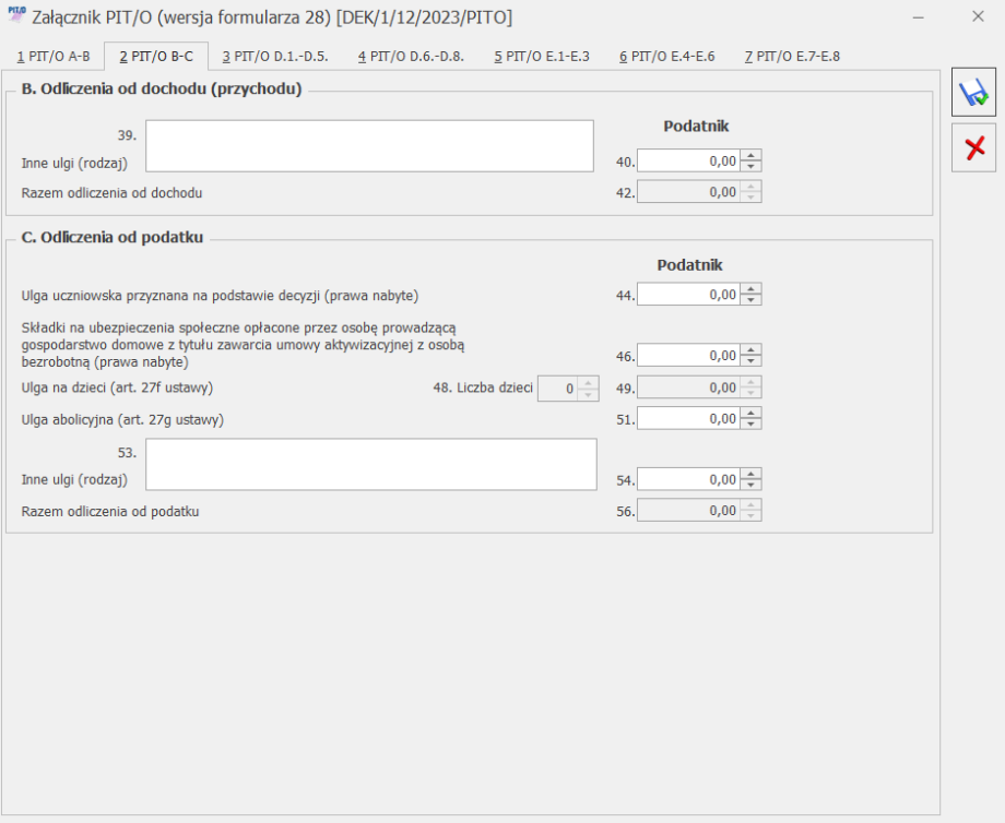 Formularz PIT/O – zakładka 2