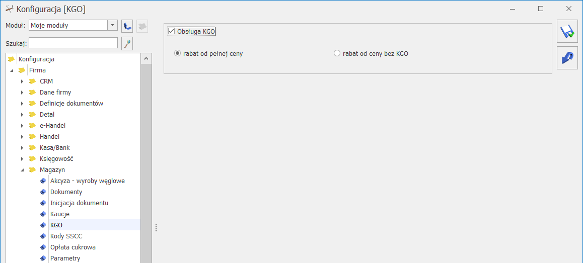 Zaznaczenie parametru Obsługa KGO spowoduje uaktywnienie możliwości wprowadzenia kosztu na ...