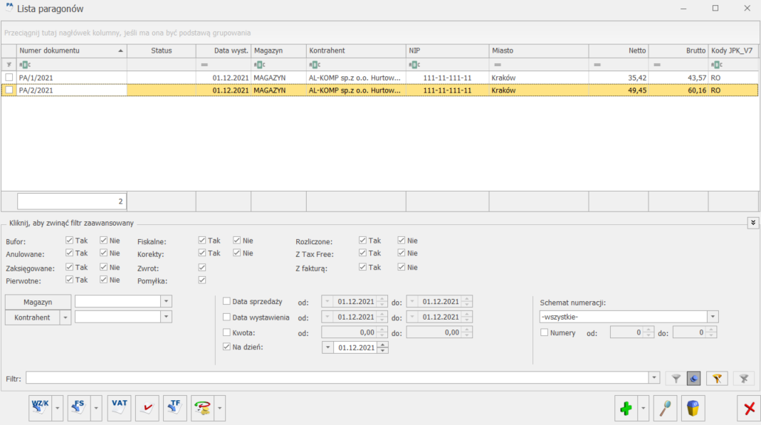 Lista Paragonów – Baza Wiedzy programu Comarch ERP Optima