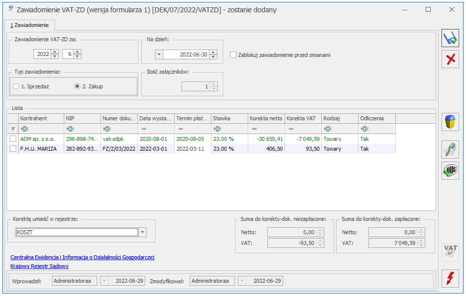 OPT067- Ulga na złe długi w pliku JPK_V7 – Baza Wiedzy programu Comarch ERP Optima