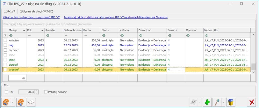 Lista plików JPK_V7 – Baza Wiedzy programu Comarch ERP Optima