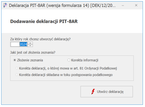 Obliczenie deklaracji PIT- 8AR – Baza Wiedzy programu Comarch ERP Optima