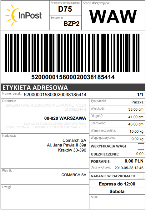 Konfiguracja spedycji [InPost] – Baza Wiedzy aplikacji Comarch WMS