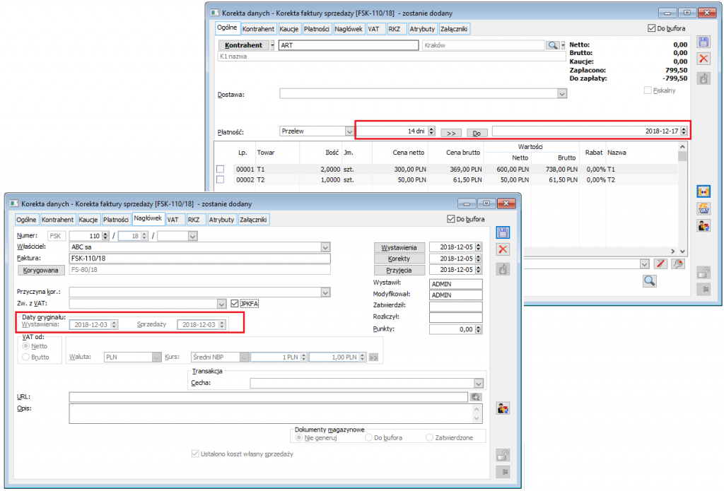 Korekta danych – Baza wiedzy Comarch ERP XL